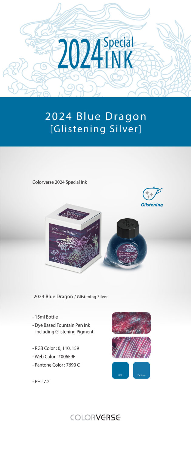 Colorverse Ink : Glistening Silver - Blue Dragon - 2024 Special Ink (15 ...