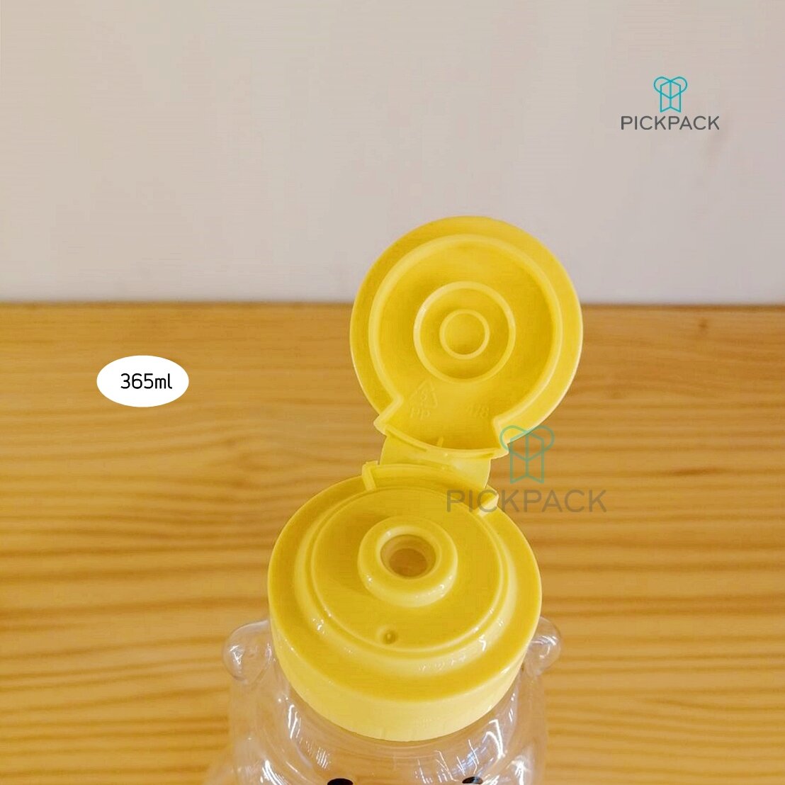 (BPT-0089:2294)ขวด PET น้ำผึ้งรูปหมี + ฝาป๊อกแป๊กเหลือง + ฟอยล์อลูมิเนียม 180ml( Plastic bottle ...