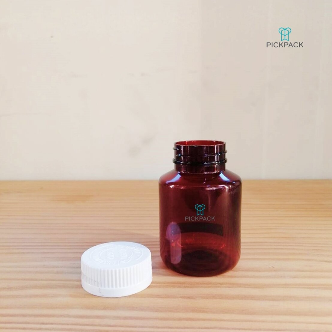 (BMD-0063:2300) ขวดยาเม็ด PET กลมอ้วน (สีชา) 150ml+ฝา Safety (Plastic ...