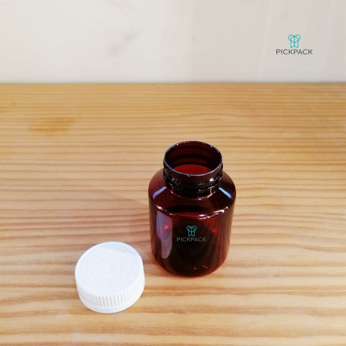 (BMD-0063:2300) ขวดยาเม็ด PET กลมอ้วน (สีชา) 150ml+ฝา Safety (Plastic ...