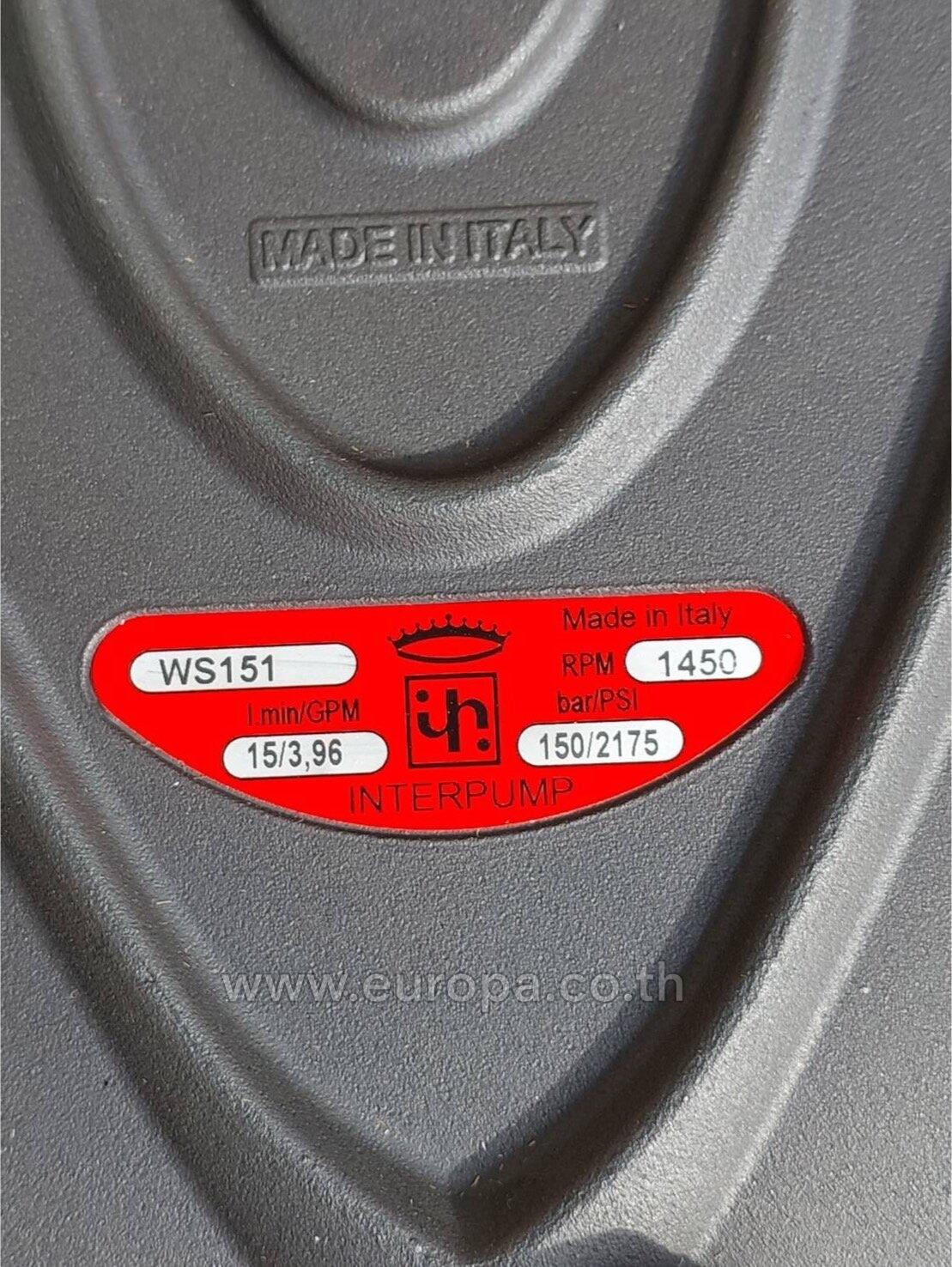 INTERPUMP WS151 [GEN2] หัวปั๊มอัดฉีด 150 บาร์ (ปริมาณน้ำ 900 ลิตร ...