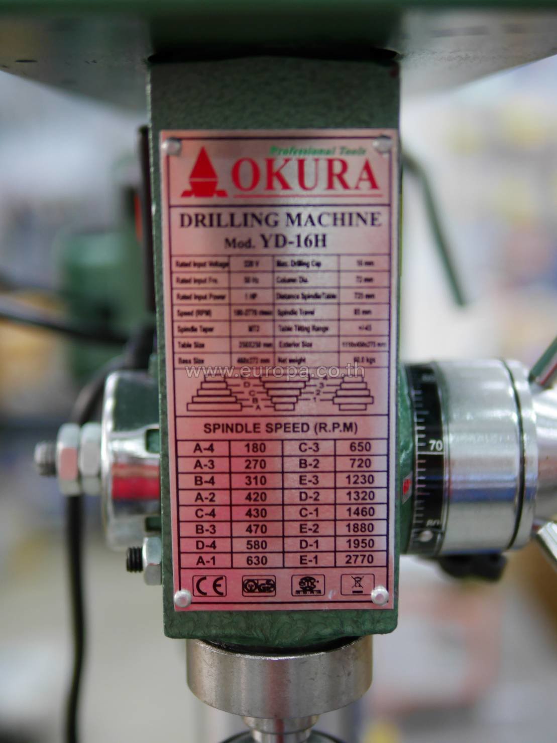 OKURA YD-16H สว่านแท่น 16 มม. 1 แรงม้า (220V.| รับประกัน 1 ปี) - HereTools