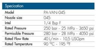 PA-HP-VAN-045 PA หัวฉีดปรับได้ (จุดสีน้ำเงิน) 250 บาร์ รูเบอร์ 045 ...