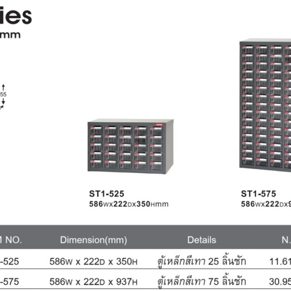 SHUTER ST1-525 ตู้เหล็กเก็บอุปกรณ์ เก็บอะไหล่ พร้อมลิ้นชัก 25 ช่อง (ก.586x ล.222 x ส.350 มม. ...