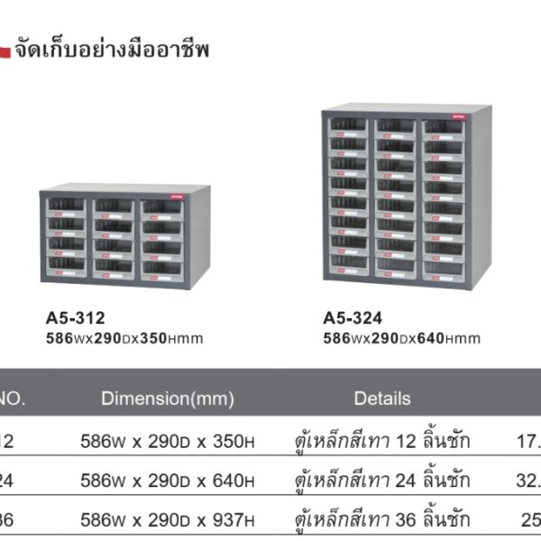SHUTER A5-312 ตู้เหล็กเก็บอุปกรณ์ เก็บอะไหล่ พร้อมลิ้นชัก 12 ช่อง (ก.586x ล.290 x ส.350 มม. ...