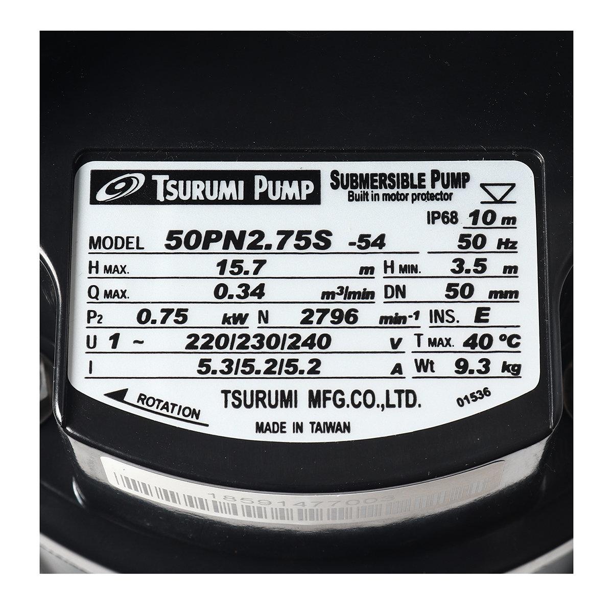 TSURUMI 50PN2.75S ปั๊มแช่สแตนเลส 2 นิ้ว 1 แรงม้า 220V. (รับประกัน 1 ปี) - EUROPA.co.th