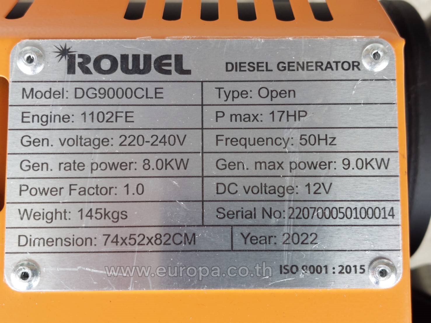 ROWEL DG9000CLE เครื่องปั่นไฟดีเซล 9.0 KW. (สตาร์ทไฟฟ้า | รับประกัน 1 ...