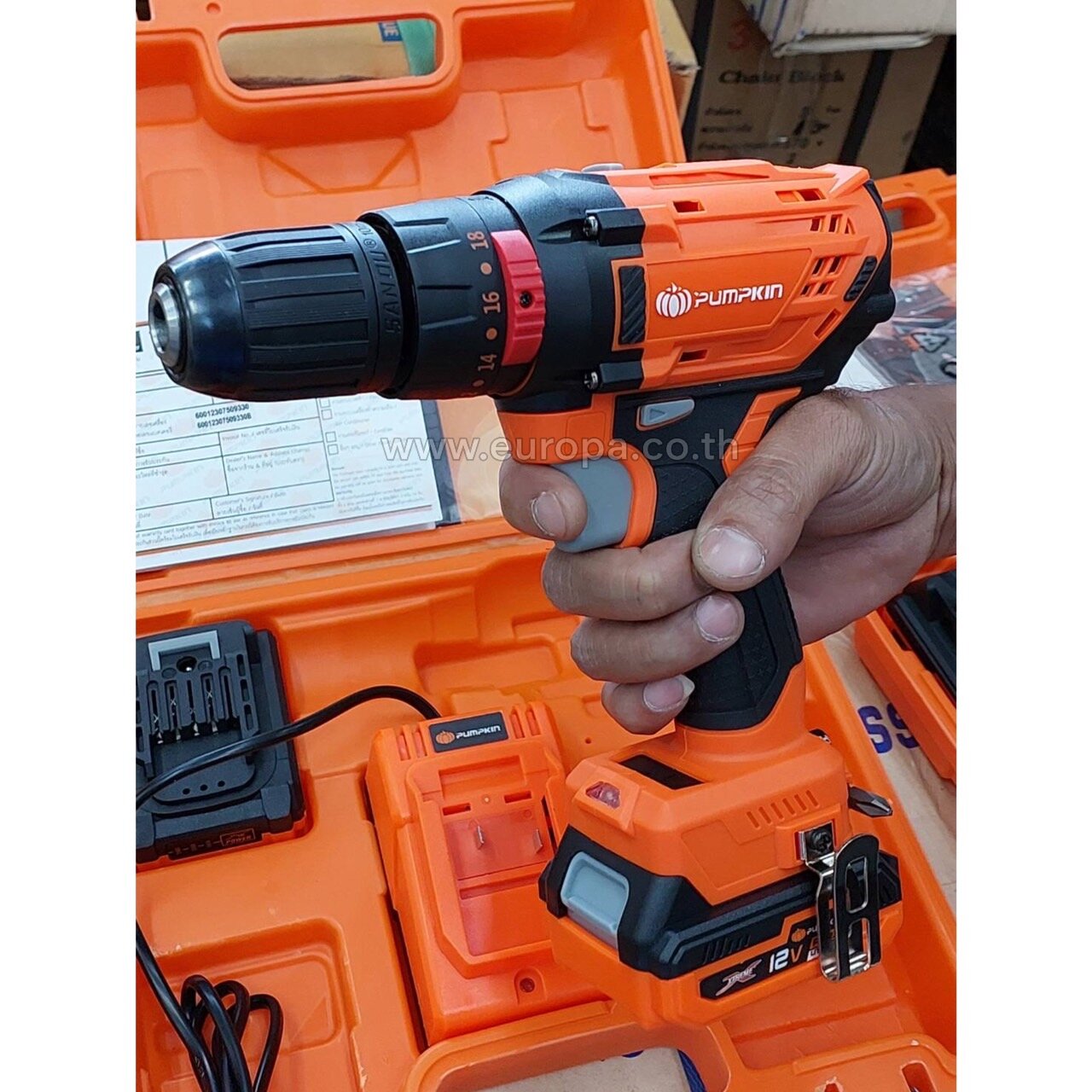 PUMPKIN XT-10IDB-50273 สว่านกระแทกไร้สาย 12V. 30Nm.(แบต 1.5 Ah x 2 | 1 แท่นชาร์จ) - EUROPA.co.th