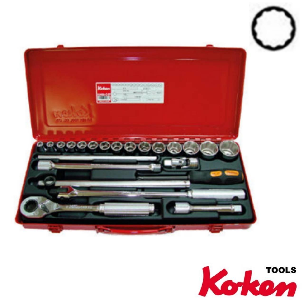 KOKEN 4244M+C 12P บ๊อกชุด 1/2 นิ้ว (12 เหลี่ยม) มิล 23 ชิ้น/ชุด เบอร์ 9 - 32 มม. - EUROPA.co.th