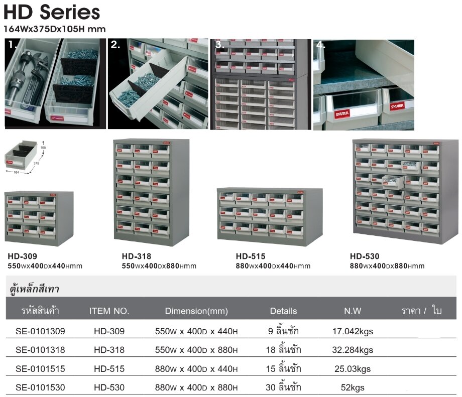 SHUTER HD-309 ตู้เหล็กเก็บอุปกรณ์ เก็บอะไหล่ พร้อมลิ้นชัก 9 ช่อง (ก.550x ล.400 x ส.440 มม. ...