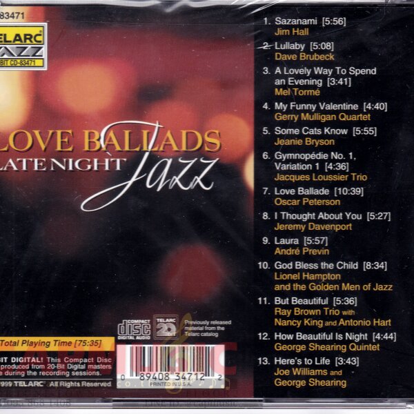 CD Various Artists | Telarc Love Ballads Late Night Jazz - CAPMUSIC