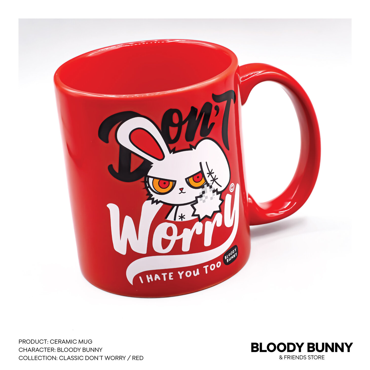 BLOODY BUNNY (DON'T WORRY / RED) CERAMIC MUG - BLOODY BUNNY STORE