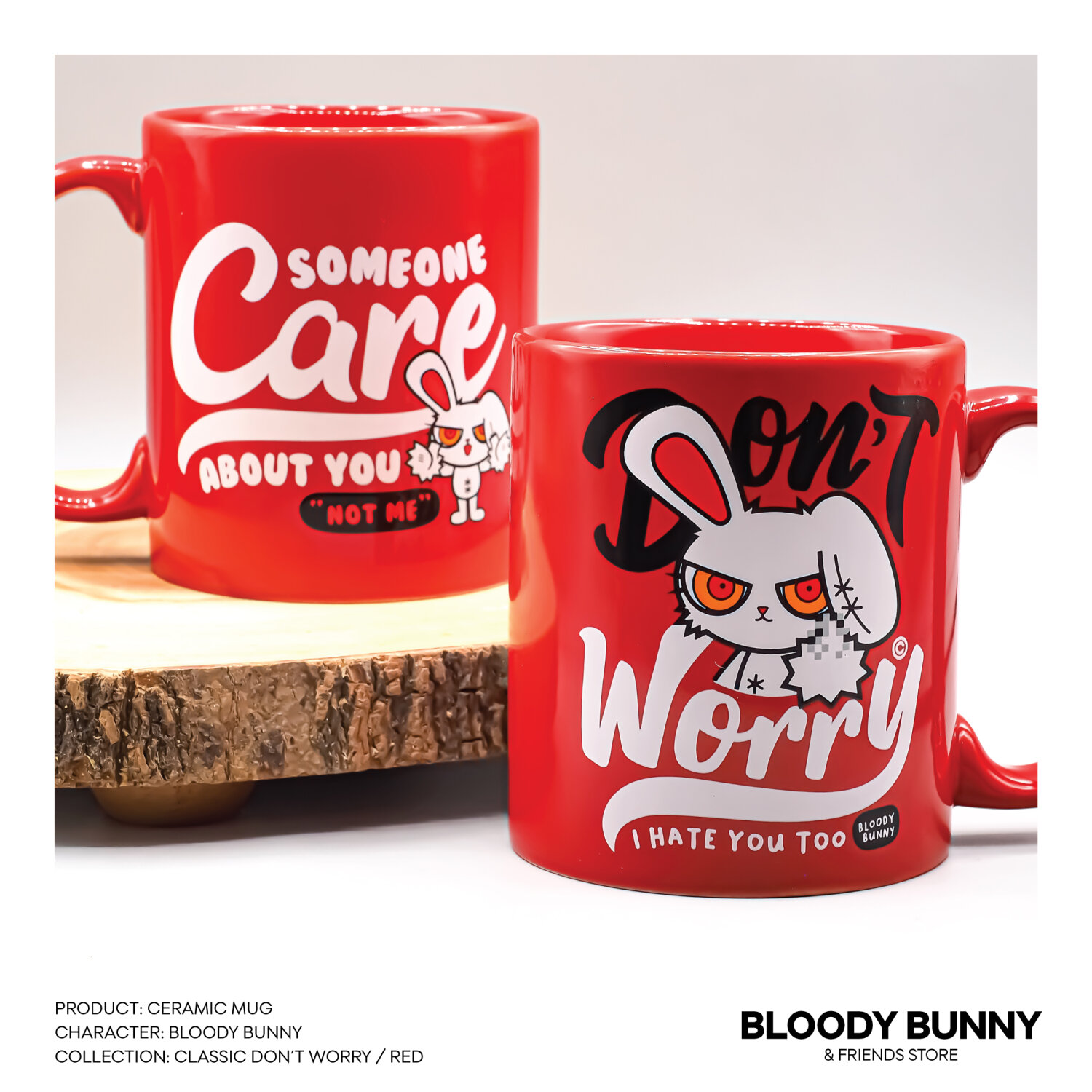 BLOODY BUNNY (DON'T WORRY / RED) CERAMIC MUG - BLOODY BUNNY STORE