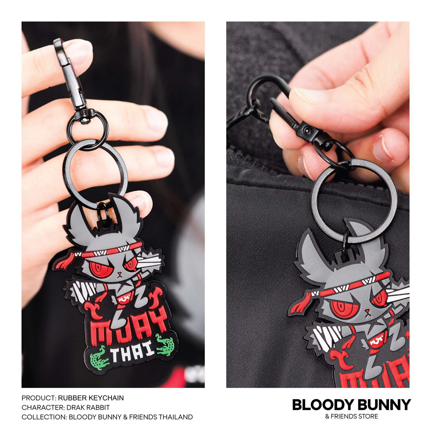 DARK RABBIT RUBBER KEYCHAIN (DR-THAILAND MUAYTHAI) - BLOODY BUNNY STORE