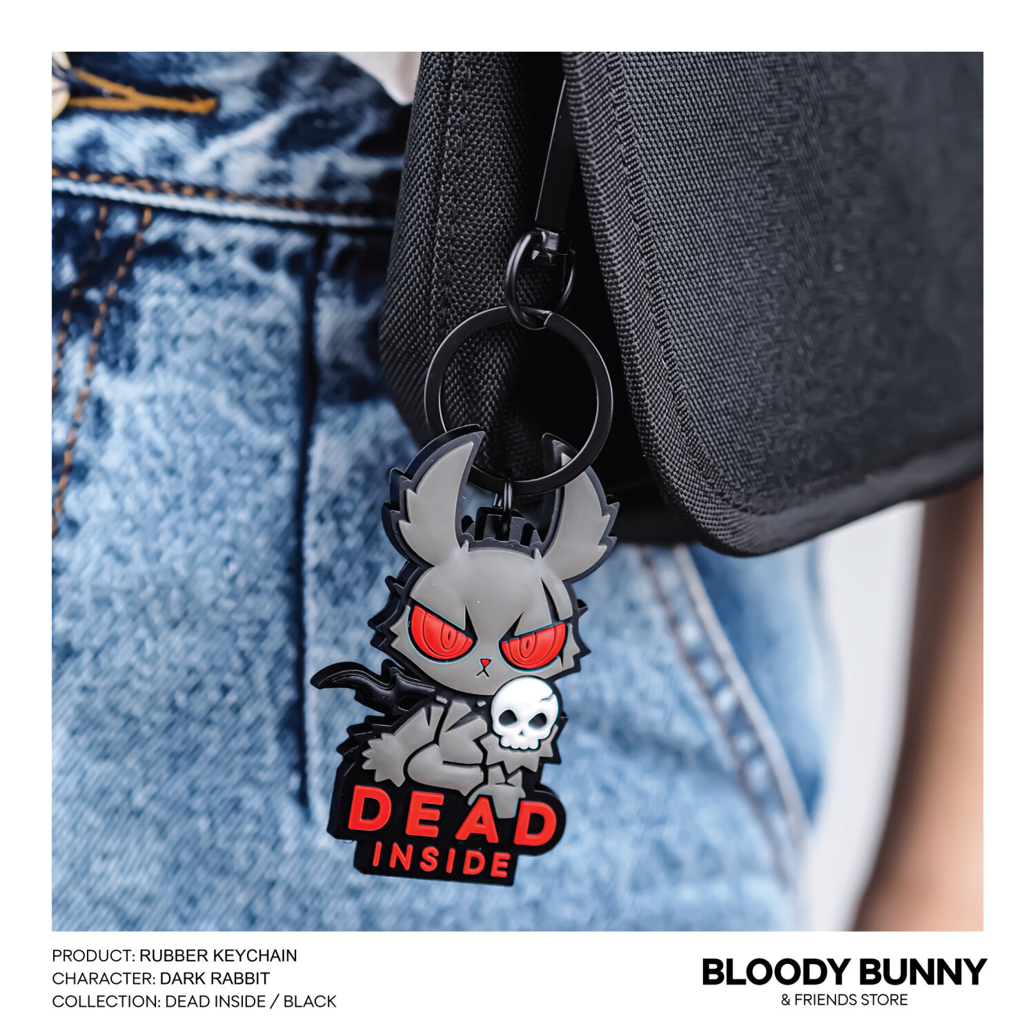DARK RABBIT RUBBER KEYCHAIN (DR-DAED INSIDE-BLACK) - BLOODY BUNNY STORE