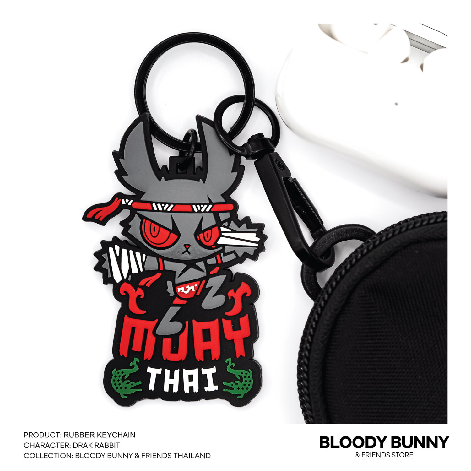 DARK RABBIT RUBBER KEYCHAIN (DR-THAILAND MUAYTHAI) - BLOODY BUNNY STORE