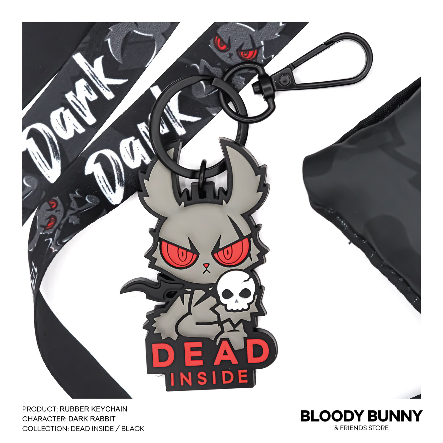 DARK RABBIT RUBBER KEYCHAIN (DR-DAED INSIDE-BLACK) - BLOODY BUNNY STORE
