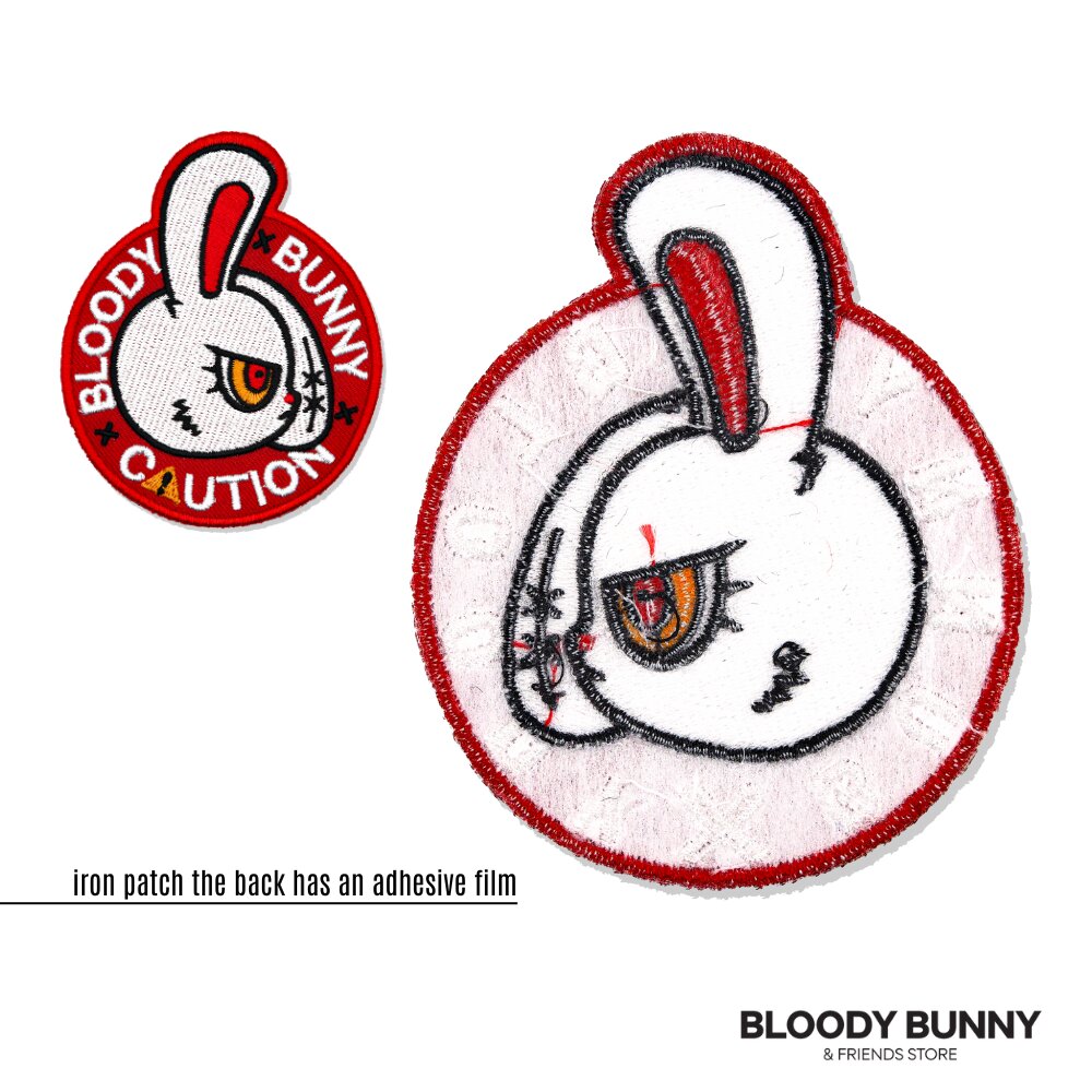 BLOODY BUNNY ROUND-CAUTION IRON PATCH - BLOODY BUNNY STORE