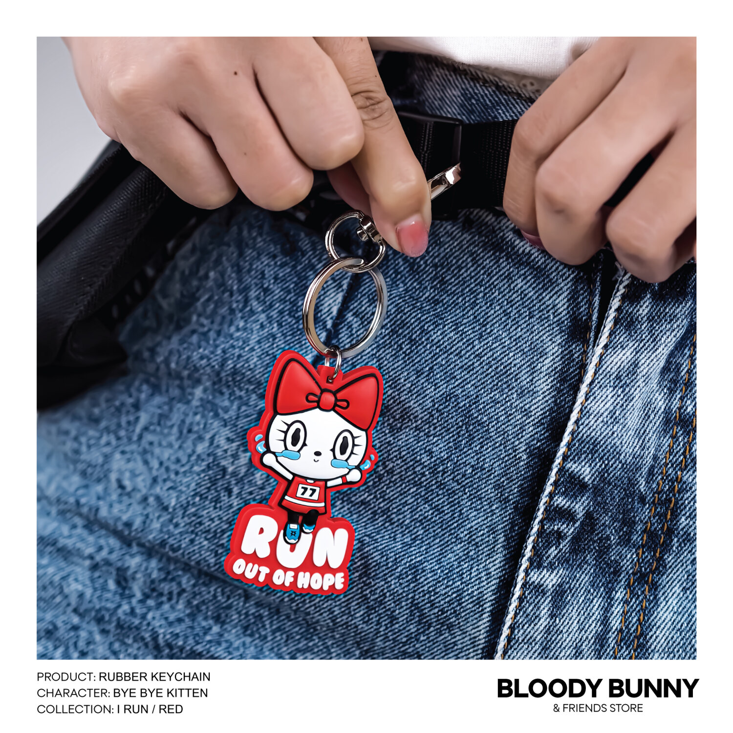 BYE BYE KITTEN RUBBER KEYCHAIN (BK-I RUN-RED) - BLOODY BUNNY STORE