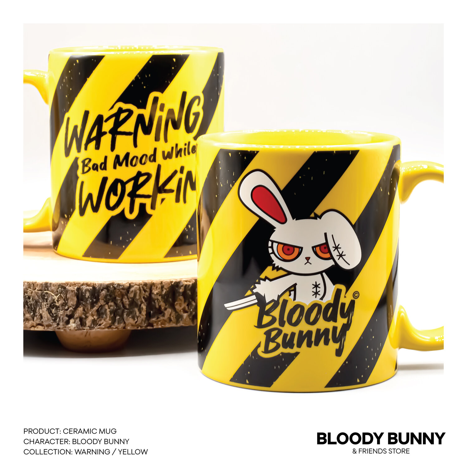 BLOODY BUNNY (WARNING / YELLOW) CERAMIC MUG - BLOODY BUNNY STORE