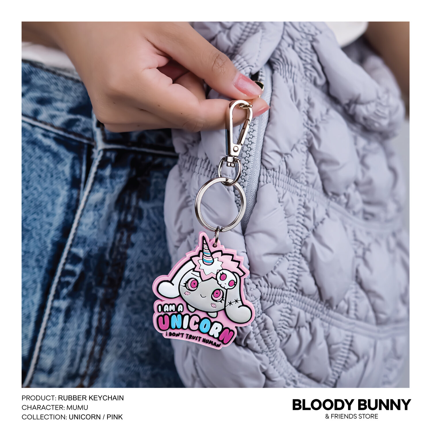 MUMU RUBBER KEYCHAIN (MM-UNICORN-PINK) - BLOODY BUNNY STORE
