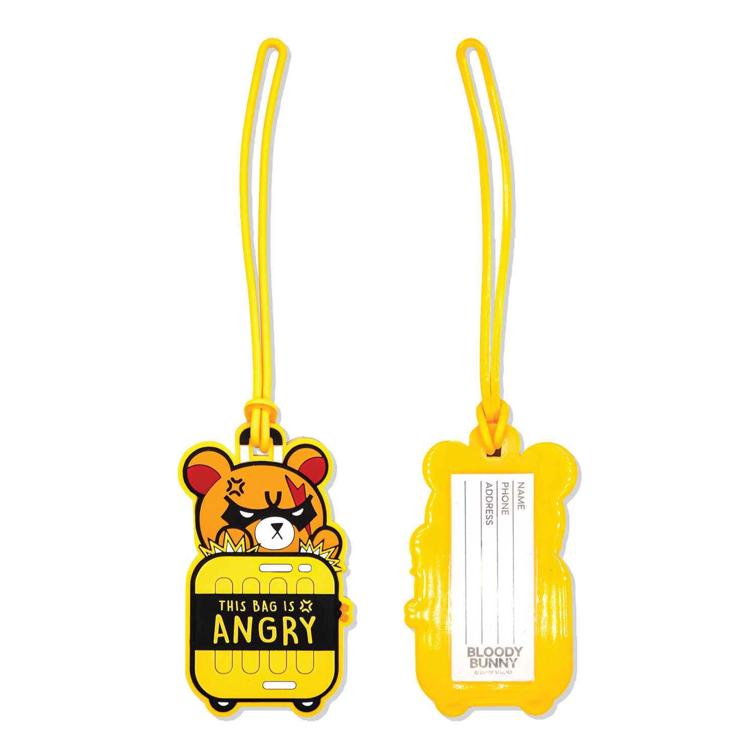 SERIOUS KUMA LUGGAGE TAG (ANGRY/YELLOW) - BLOODY BUNNY STORE