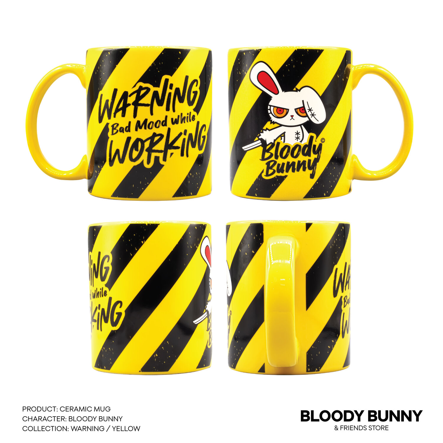 BLOODY BUNNY (WARNING / YELLOW) CERAMIC MUG - BLOODY BUNNY STORE