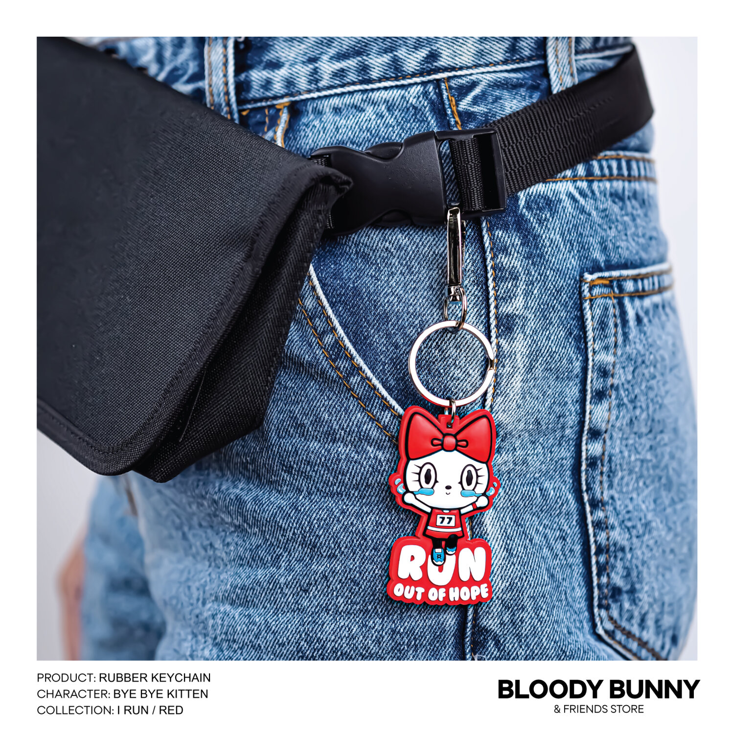 BYE BYE KITTEN RUBBER KEYCHAIN (BK-I RUN-RED) - BLOODY BUNNY STORE