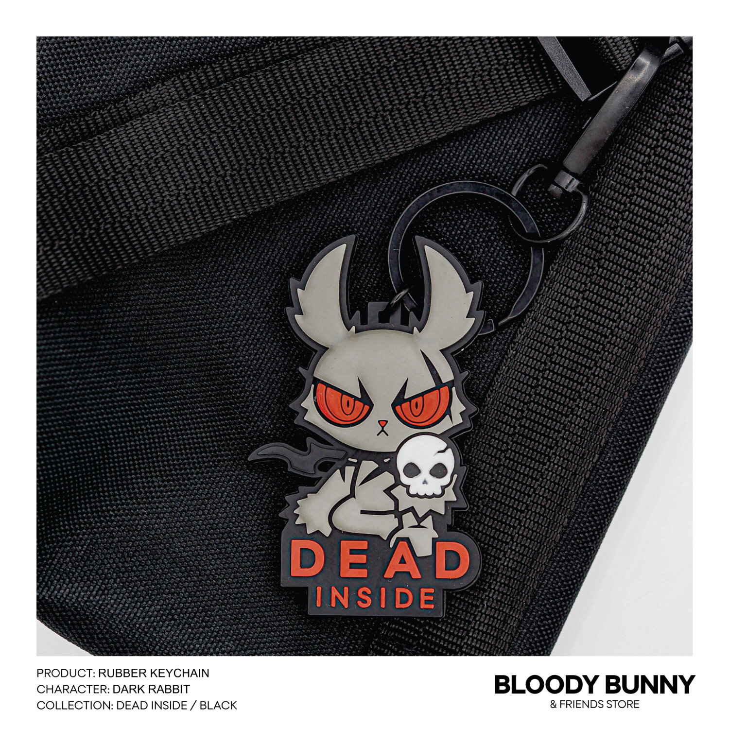 DARK RABBIT RUBBER KEYCHAIN (DR-DAED INSIDE-BLACK) - BLOODY BUNNY STORE