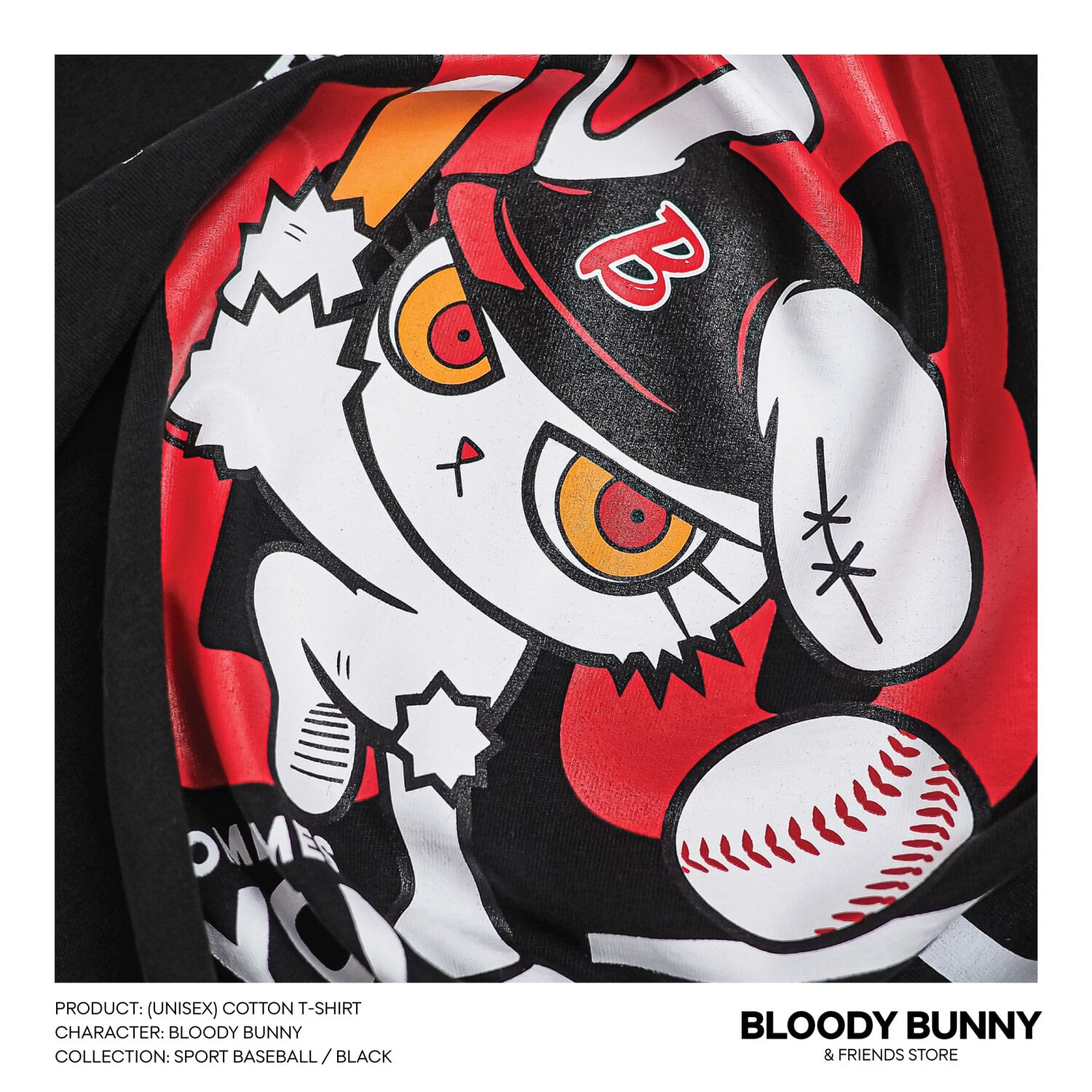BLOODY BUNNY (SPORT BASEBALL / BLACK) T-SHIRT - BLOODY BUNNY STORE