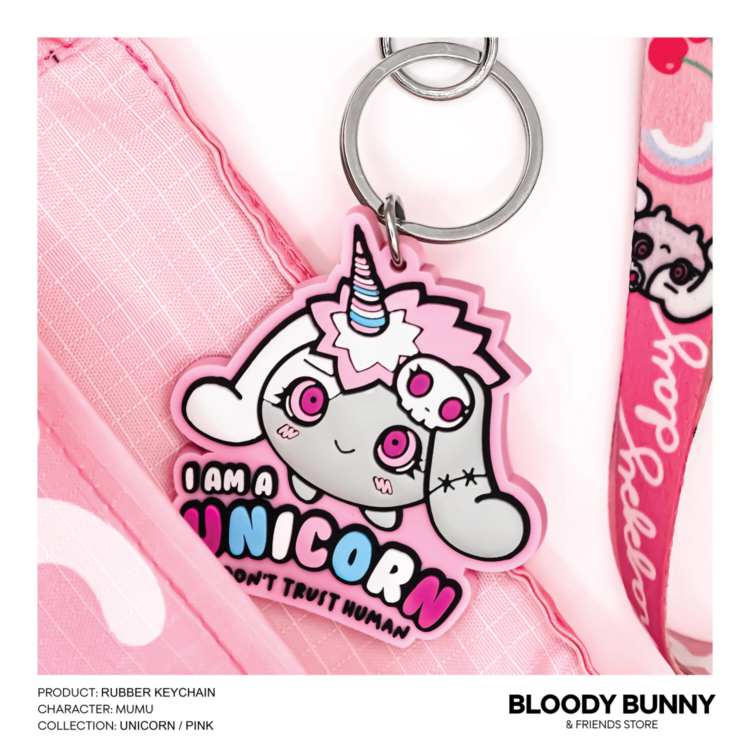 MUMU RUBBER KEYCHAIN (MM-UNICORN-PINK) - BLOODY BUNNY STORE