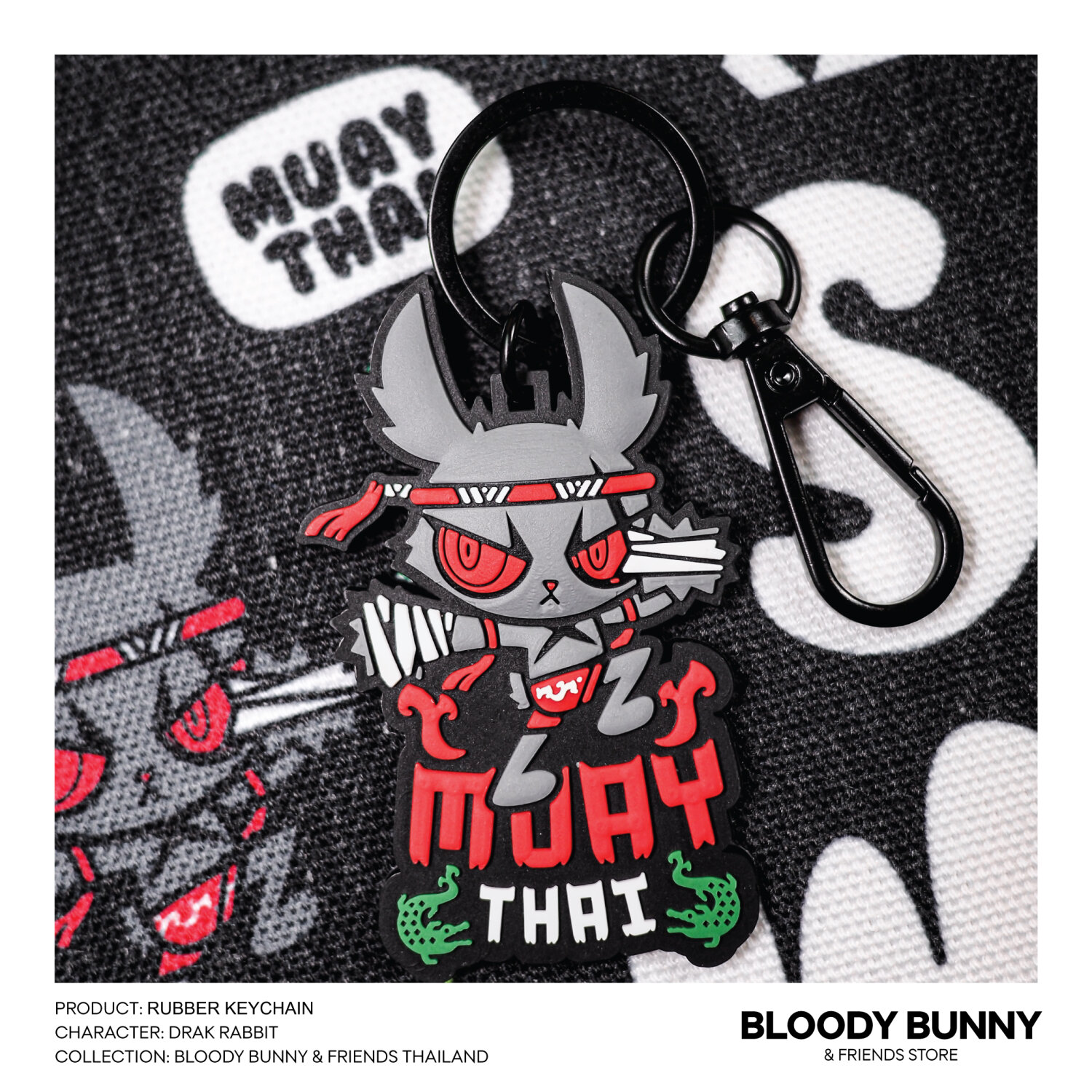 DARK RABBIT RUBBER KEYCHAIN (DR-THAILAND MUAYTHAI) - BLOODY BUNNY STORE