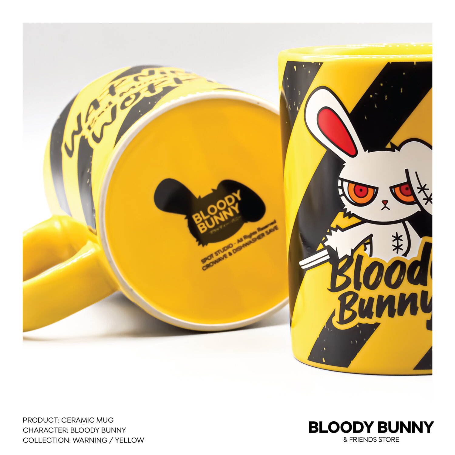 BLOODY BUNNY (WARNING / YELLOW) CERAMIC MUG - BLOODY BUNNY STORE