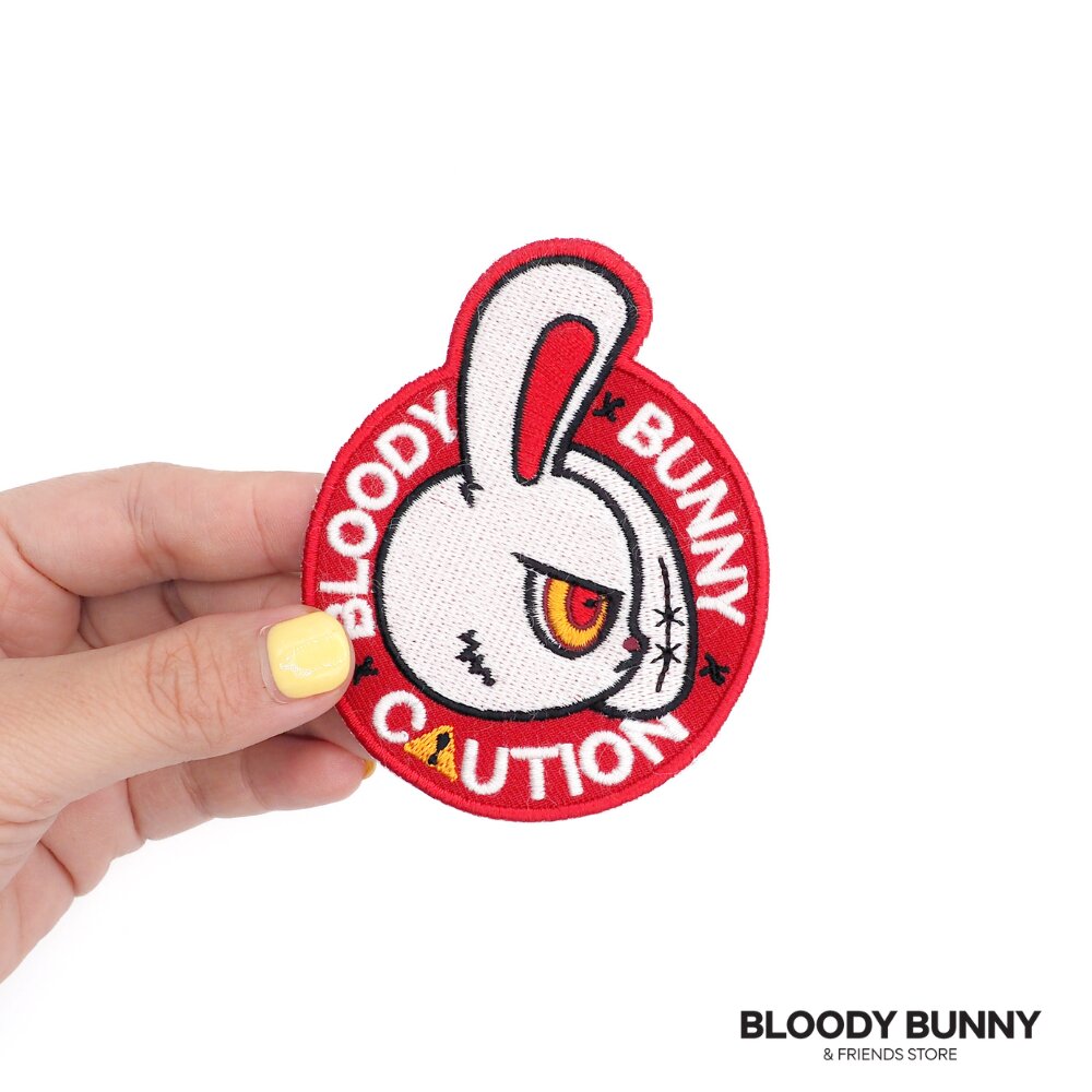 BLOODY BUNNY ROUND-CAUTION IRON PATCH - BLOODY BUNNY STORE