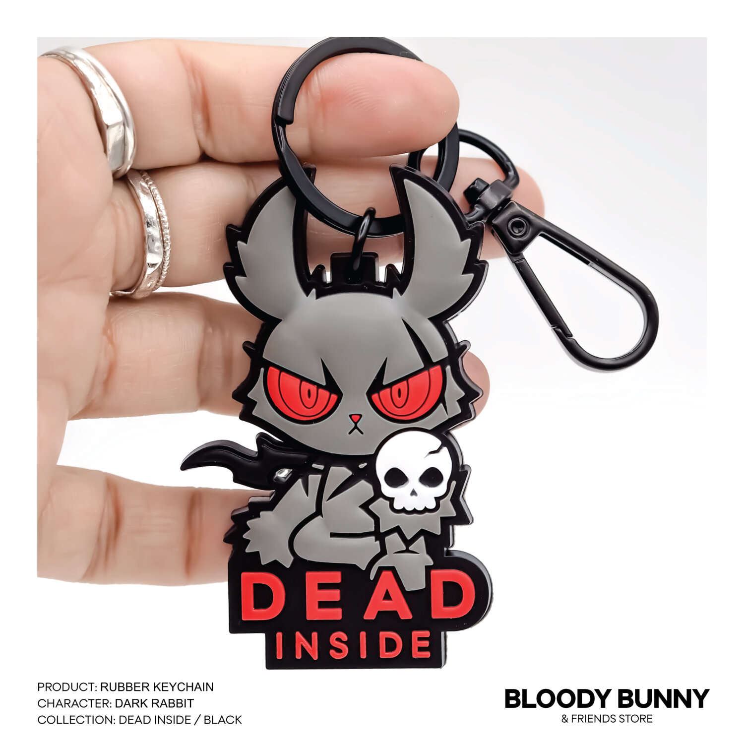DARK RABBIT RUBBER KEYCHAIN (DR-DAED INSIDE-BLACK) - BLOODY BUNNY STORE