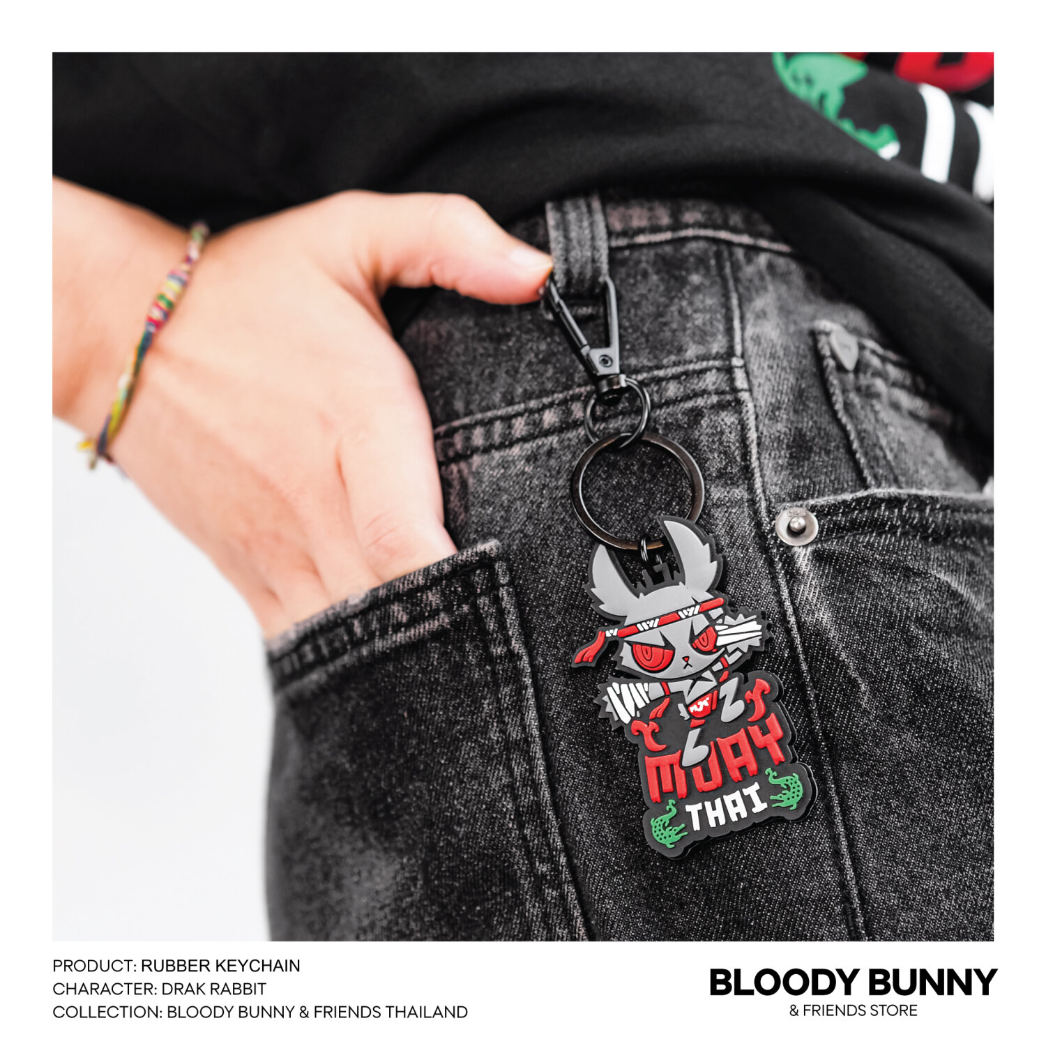 DARK RABBIT RUBBER KEYCHAIN (DR-THAILAND MUAYTHAI) - BLOODY BUNNY STORE