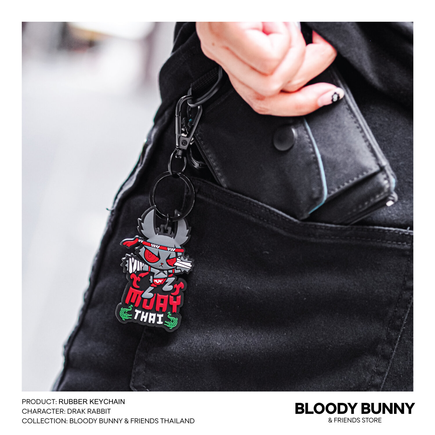 DARK RABBIT RUBBER KEYCHAIN (DR-THAILAND MUAYTHAI) - BLOODY BUNNY STORE