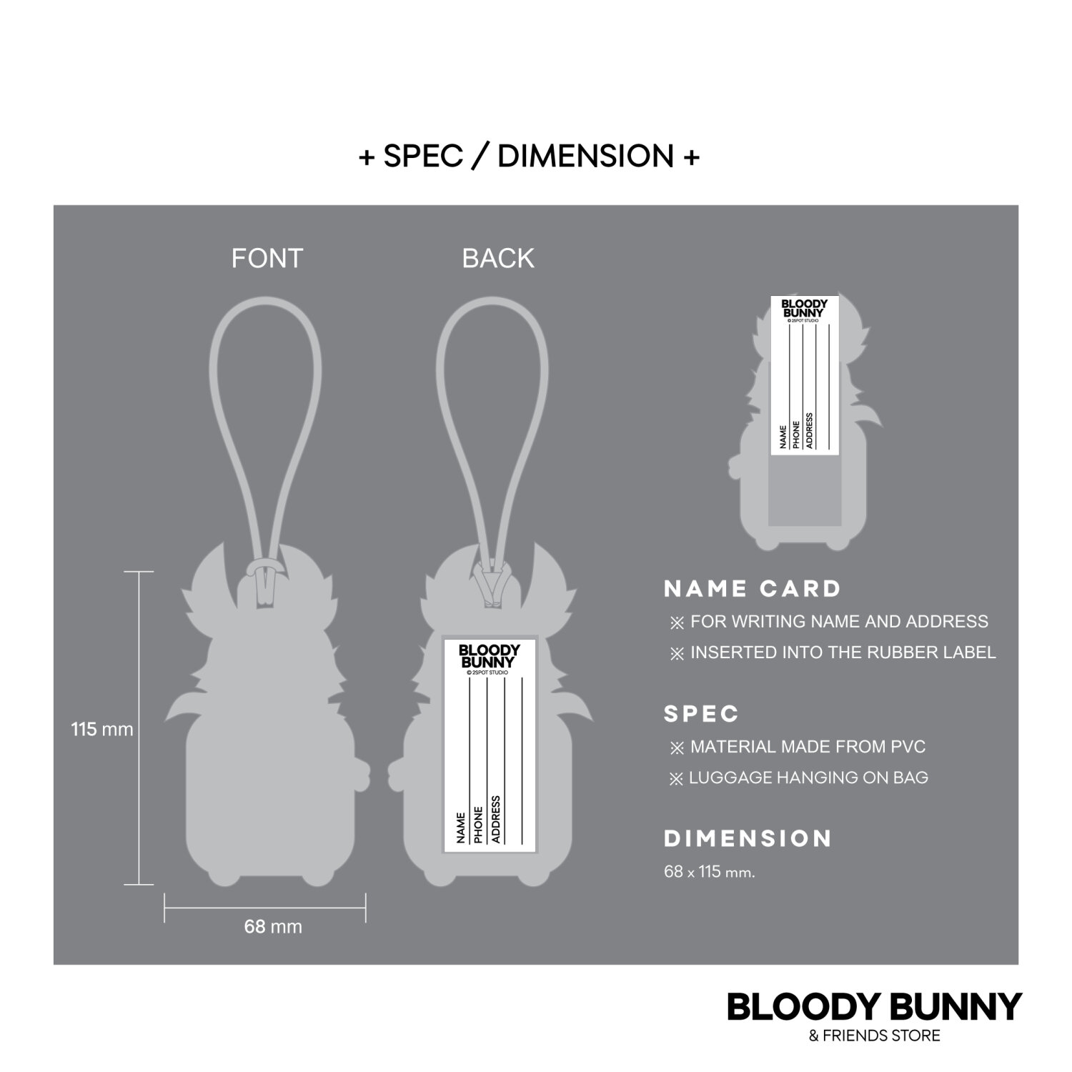 DARK RABBIT LUGGAGE TAG (DARK/BLACK) - BLOODY BUNNY STORE