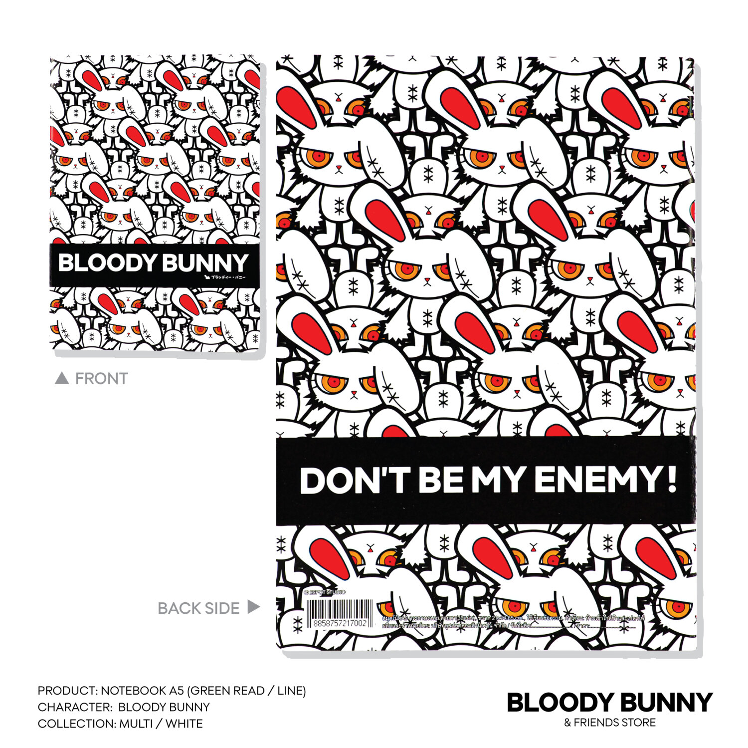 BLOODY BUNNY NOTEBOOK A5 (MULTI/WHITE) - BLOODY BUNNY STORE