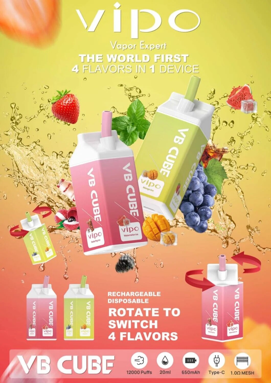 VIPO VB Cube Disposable 12000 Puffs - Thaivapes ขายบุหรี่ไฟฟ้า