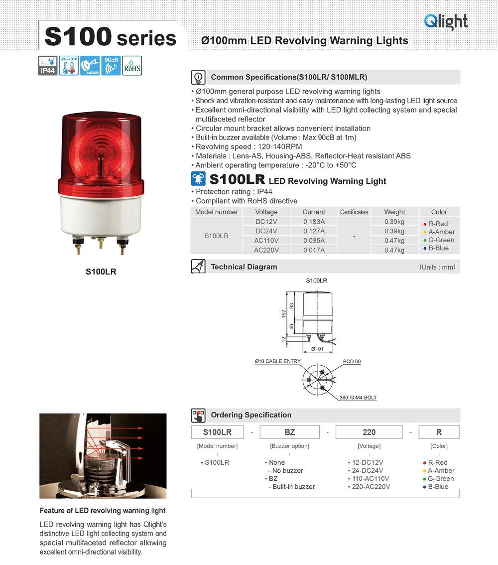 [S100LR-BZ] Ø100mm LED Revolving Warning Light Max.90dB - IBCON