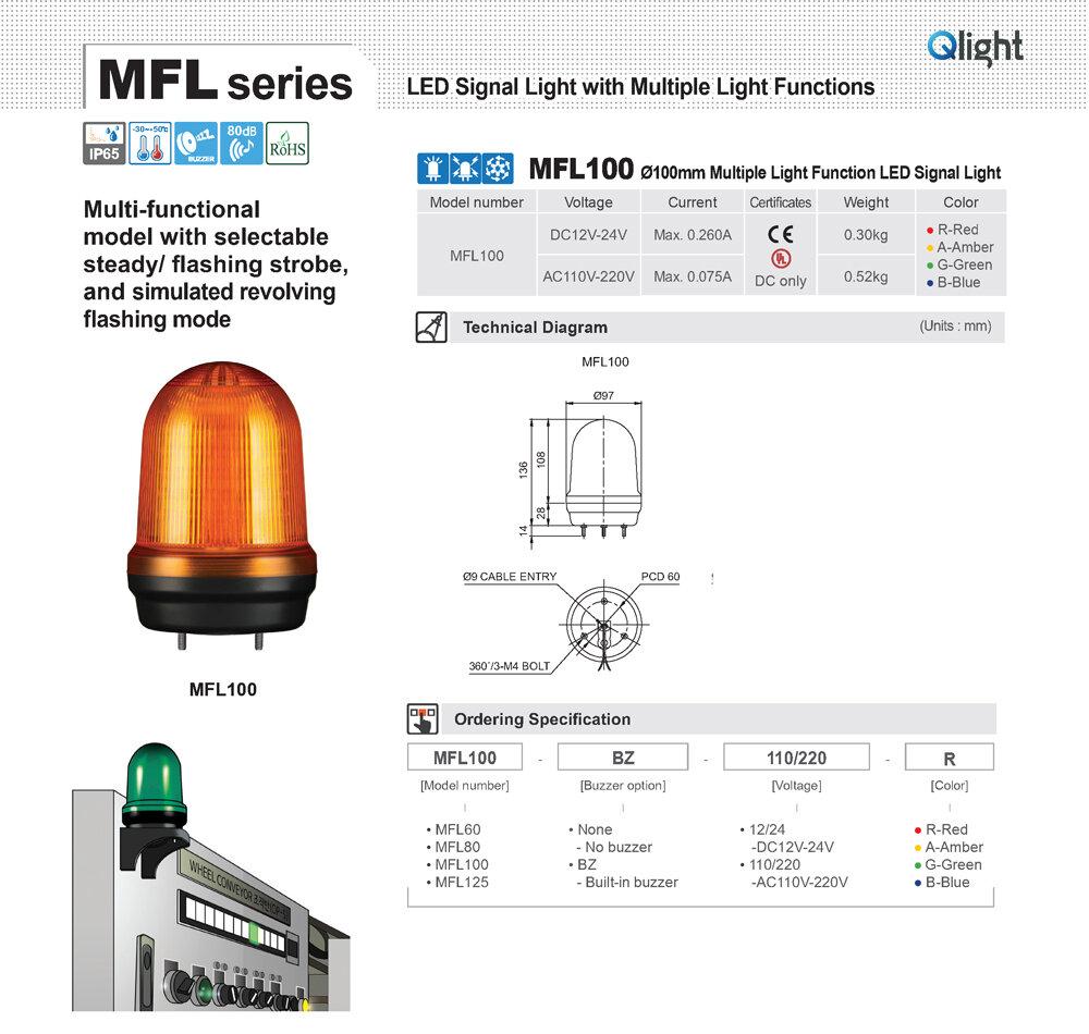 [ MFL100 ] Ø100mm Multiple Function LED Signal Lights - IBCON