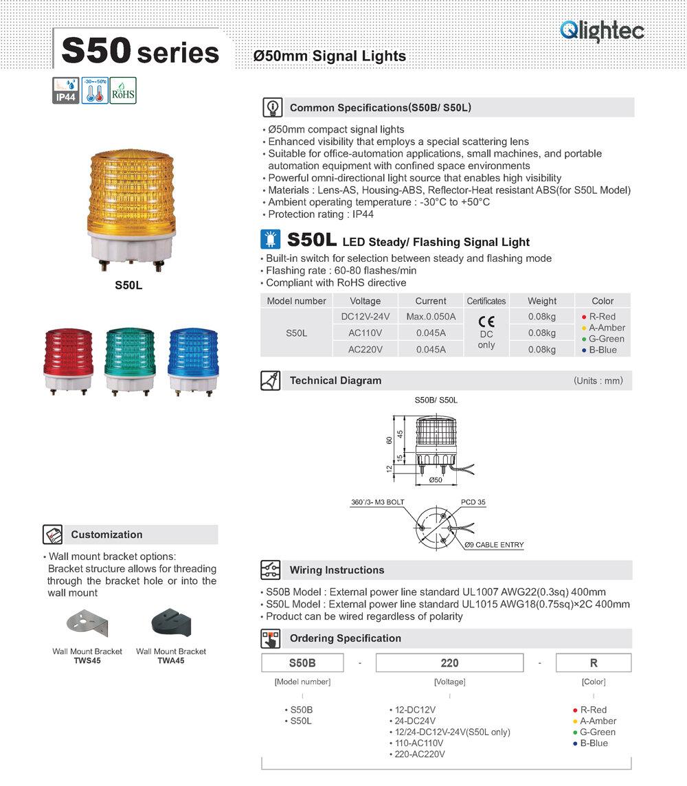 [S50L] Ø50mm LED Steady/Flashing Signal Light - IBCON