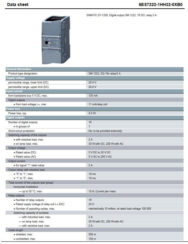 SIMATIC S7-1200, Digital output SM 1222, 16 DO, relay 2 A (6ES7222 ...