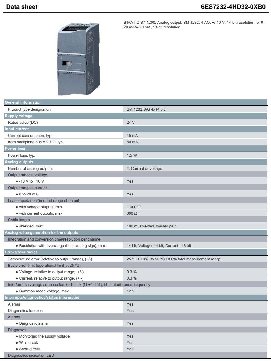 SIMATIC S7-1200, Analog output, SM 1232, 4 AO (6ES7232-4HD32-0XB0) - IBCON
