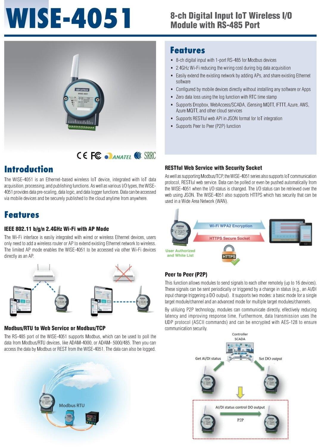 WISE-4051 : 8DI 2.4G WiFi IoT Wireless I/O with 1RS-485 - IBCON