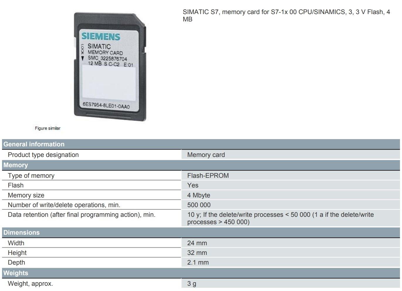 [Pre-Order] SIMATIC S7, memory card for S7-1x 00 CPU/SINAMICS, 4 MB ...