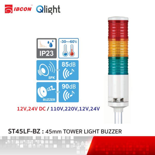 [ST45LF-BZ] Ø45mm Pole Mount Type LED Steady/Flashing Tower Lights with Buzzer - IBCON