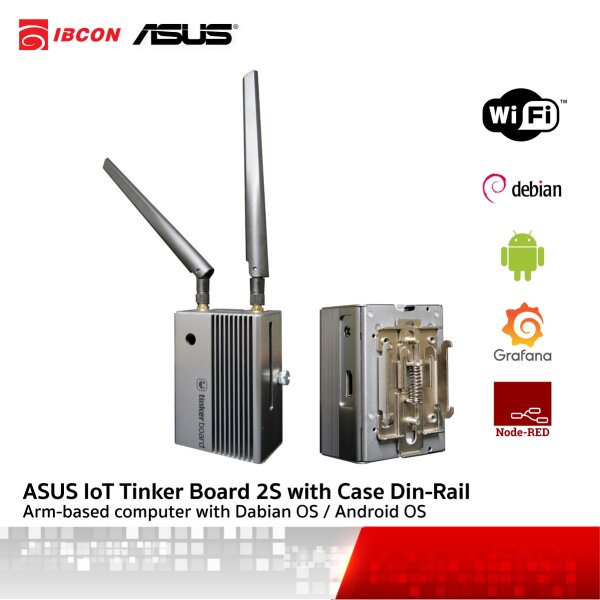 (Set) ASUS IoT TINKER BOARD 2S 32GB with 2 Antenna & Din-Rail - IBCON