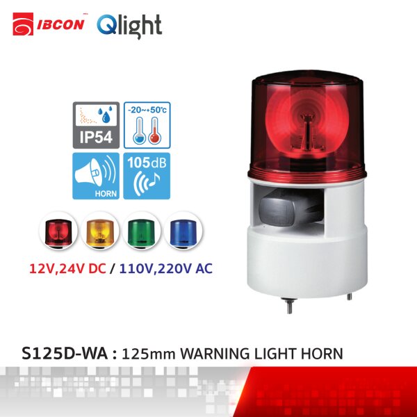 [S125D-WA] Ø125mm Bulb Revolving Light & Electric Horn/Alarms - IBCON